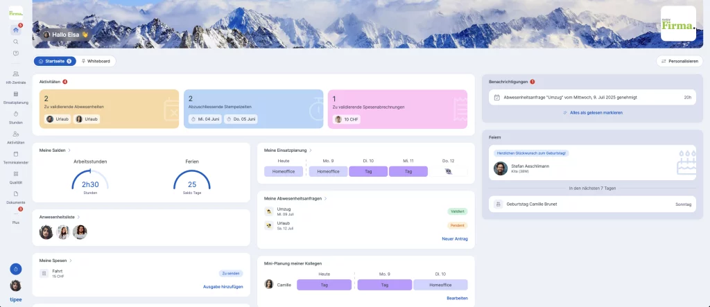 Dashboard | Teams effizient leiten: das HR-Portal von tipee